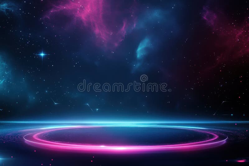 Futuristic Cosmic Stage with Glowing Circle and Nebula. Stock ...