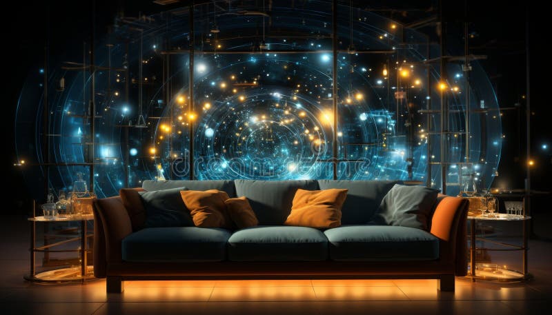 Futuristic Couch with Holographic Bubbles in Smart Home Stock ...