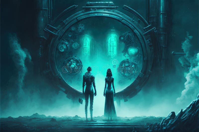A Futuristic Couple Stands in the Advanced Forge, Sci-fi Setting Stock ...