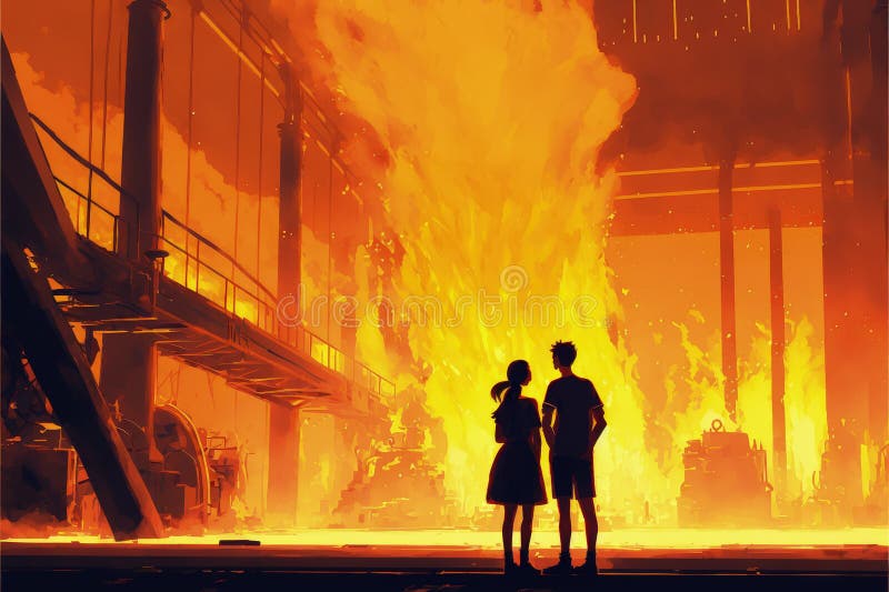 A Futuristic Couple Stands in the Advanced Forge, Sci-fi Setting Stock ...