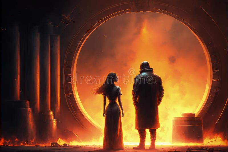 A Futuristic Couple Stands in the Advanced Forge, Sci-fi Setting Stock ...