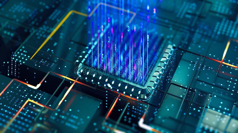 Futuristic Cpu Big Data Process Binary Code Data Transfer Integrated