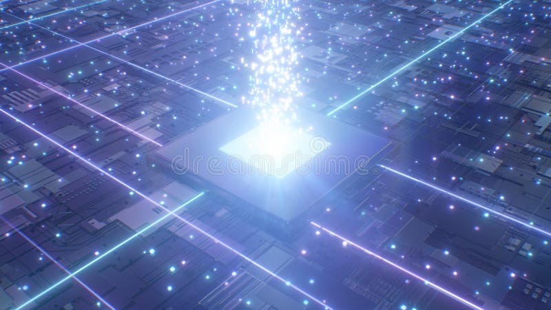 Futuristic CPU Computer Motherboard Chip Data Transfer Stream Concept ...