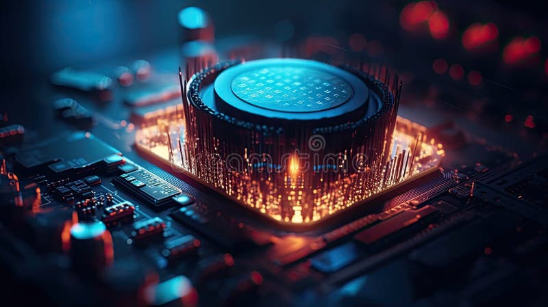 Futuristic CPU with Intricate Circuitry Patterns and Glowing Lights ...
