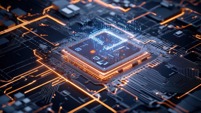 Futuristic CPU Microchip Data Processing Stock Illustration ...