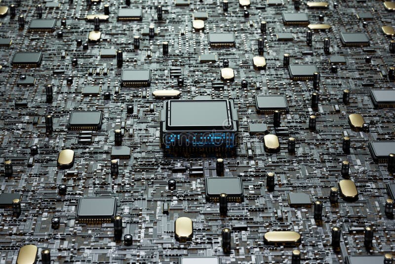 Futuristic CPU Processor Blue Light on Motherboard Circuit Board 3D ...