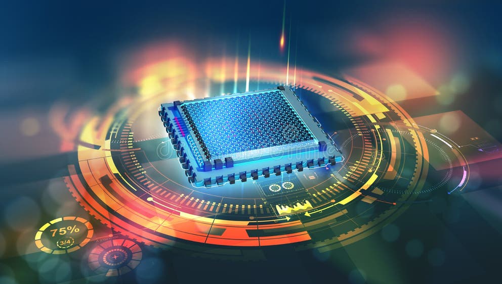 Futuristic CPU. Quantum Processor in the Global Computer Network Stock Illustration ...