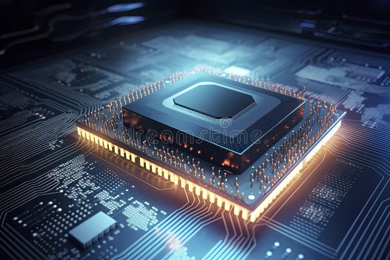 Futuristic CPU. Quantum Processor in the Global Computer Network Stock ...