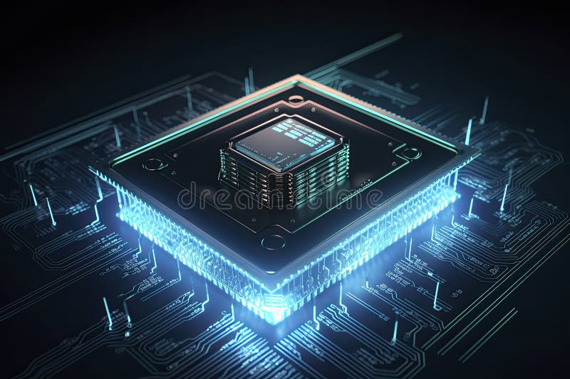 Futuristic CPU. Quantum Processor in the Global Computer Network Stock ...