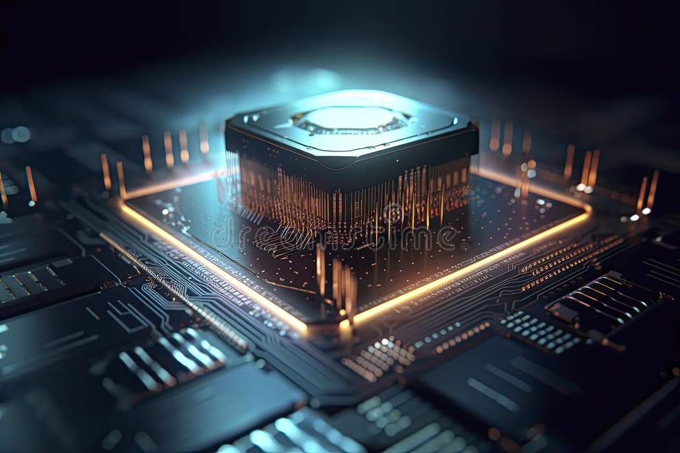 Futuristic CPU. Quantum Processor in the Global Computer Network Stock ...