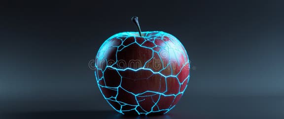 Futuristic Cracked Apple with Glowing Lines on Dark Background. Stock ...