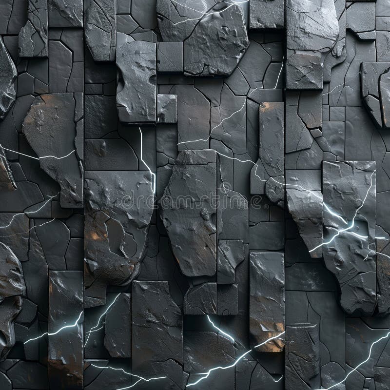 Futuristic Cracked Stone Texture with Glowing Veins Stock Illustration ...
