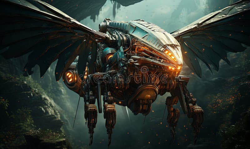 Futuristic Creature with Wings Flying through the Air Stock Photo ...