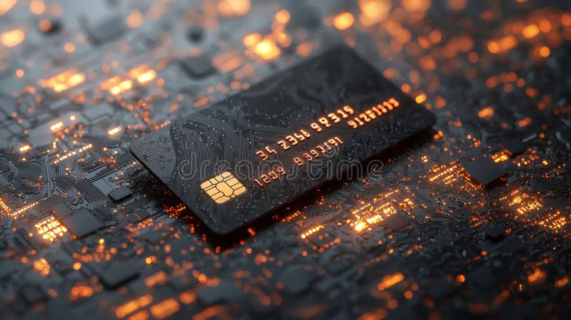 Futuristic Credit Card Glowing on Digital Circuit Board. Generative AI ...