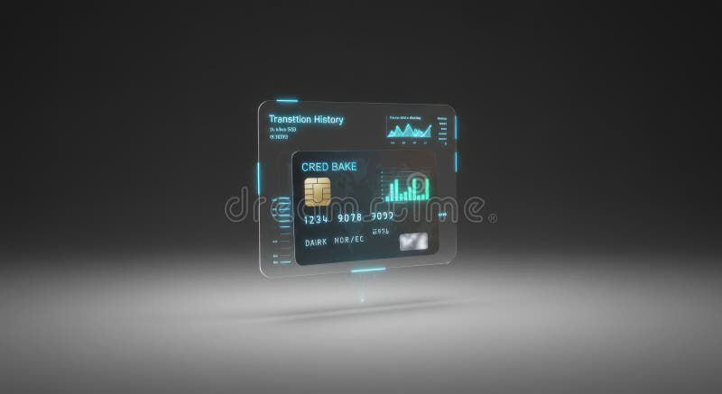 Futuristic Credit Card Interface Displaying Transaction History Stock ...