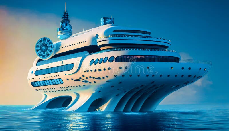 Futuristic Cruise Ship Floating in the Ocean. Generative AI Stock ...