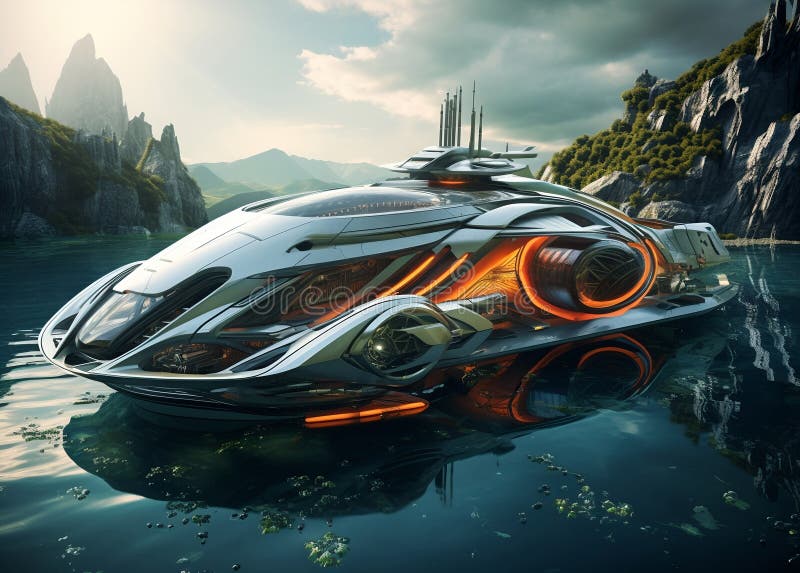 Futuristic Cruise Ship Powered by the Sun Stock Illustration ...