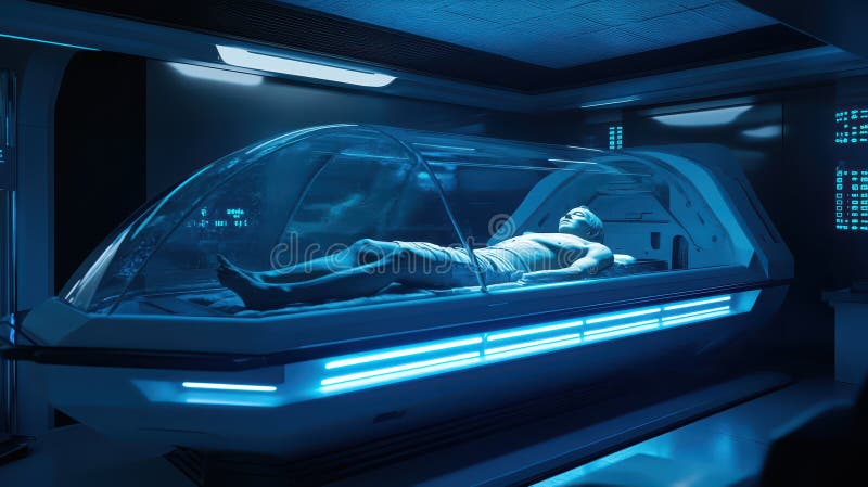 Futuristic Cryogenic Sleep Chamber with a Sleeping Person Stock Image ...