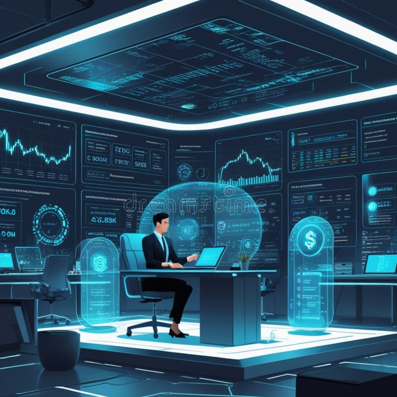 Futuristic Crypto Trading Hub Stock Image - Image of blue, furniture ...
