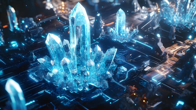 Futuristic Crystal Formation on Tech Circuit Board Stock Image - Image ...