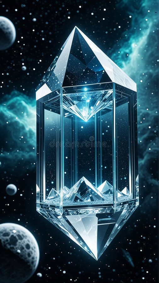 Futuristic Crystal in Outer Space with Planets and Stars Stock Image ...