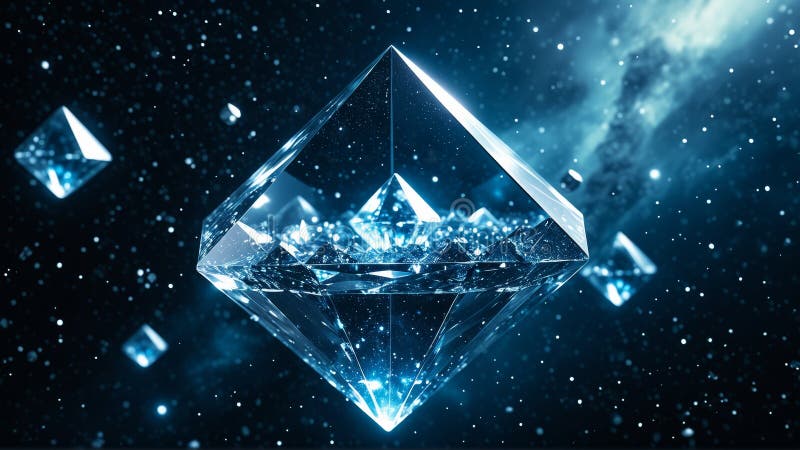 Futuristic Crystal Pyramid Floating in Space with Starry Galaxy ...