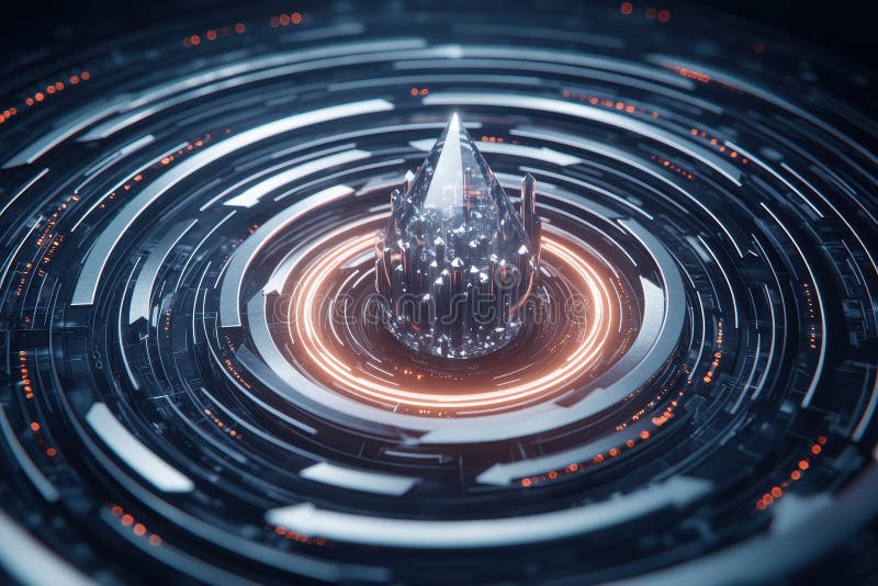 Futuristic Crystal Structure Surrounded by Glowing Circuits Stock ...