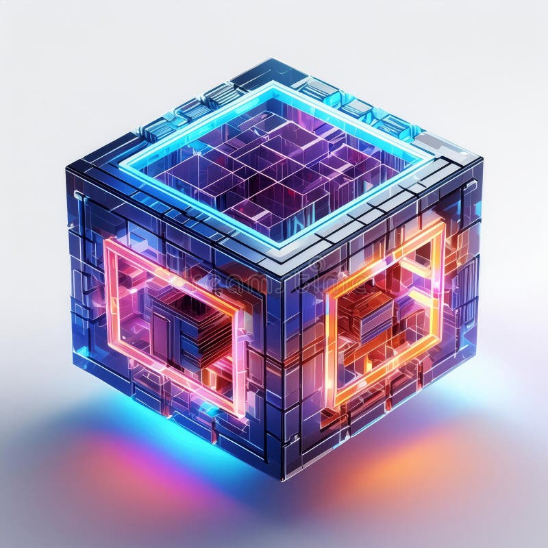 A Futuristic Cube Adorned with Geometric Patterns Shines in a ...