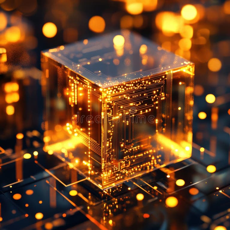 Futuristic Cube with Glowing Circuit Patterns Stock Image - Image of ...