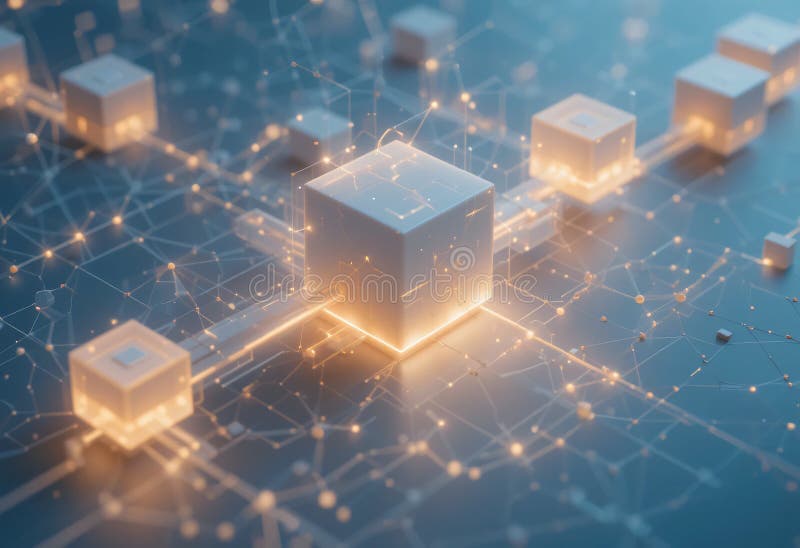 :Futuristic Cube Network with Glowing Connections Stock Illustration ...