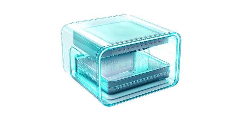 Futuristic Cube-shaped Electronic Device in Transparent Blue Design ...