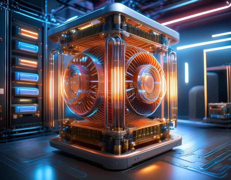 A Futuristic Cube-shaped Machine with Intricate Wiring and Glowing ...