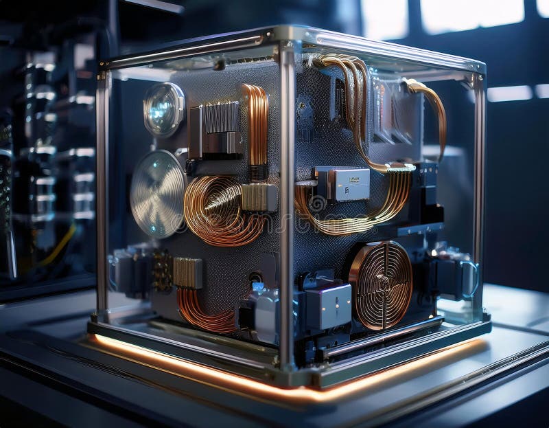 A Futuristic Cube-shaped Machine with Intricate Wiring and Glowing ...