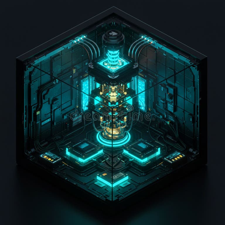 Futuristic Cube-shaped Structure, Featuring Intricate Circuitry and ...