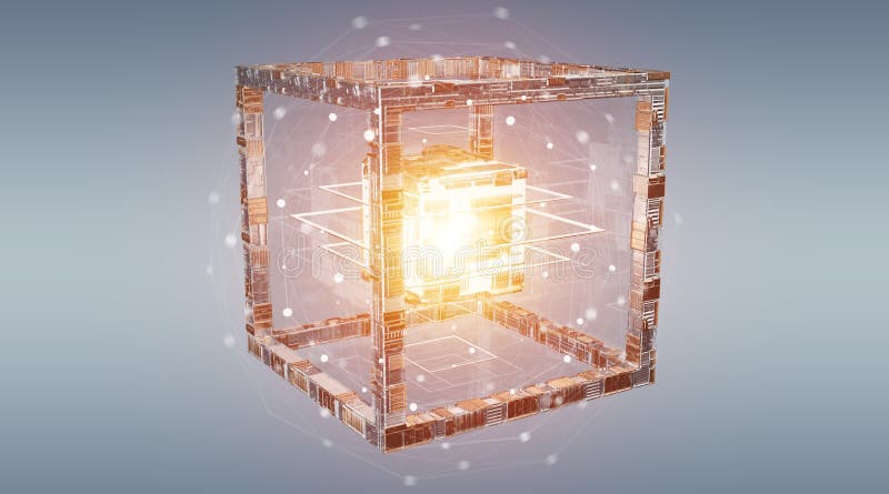 Futuristic Cube Technology Textured Object 3d Rendering Stock