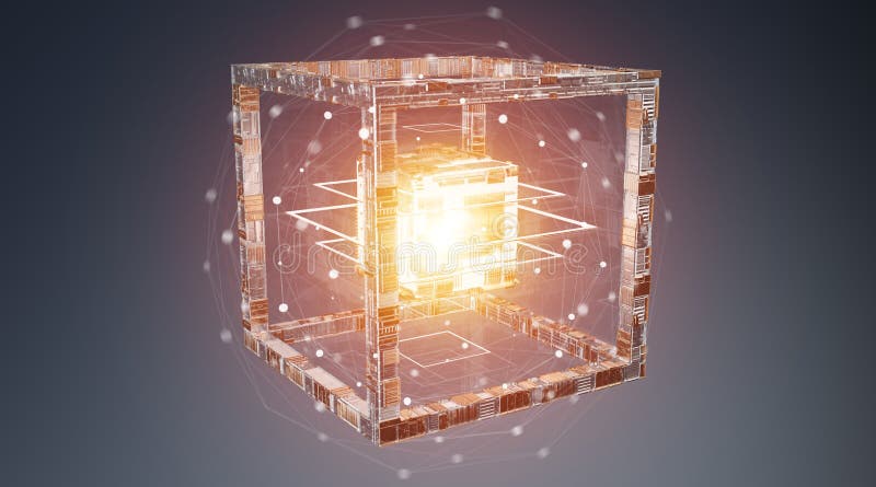 Futuristic Cube Technology Textured Object 3d Rendering Stock