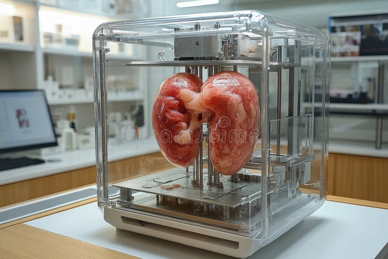 Futuristic Cuboid 3D Printer Creating a Human Kidney in a Modern Lab ...
