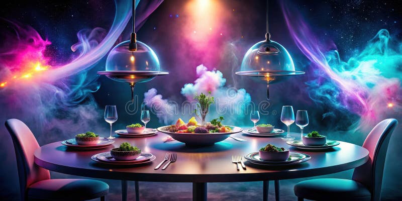 A Futuristic Culinary Experience an Elegant Table Setting with Vibrant ...