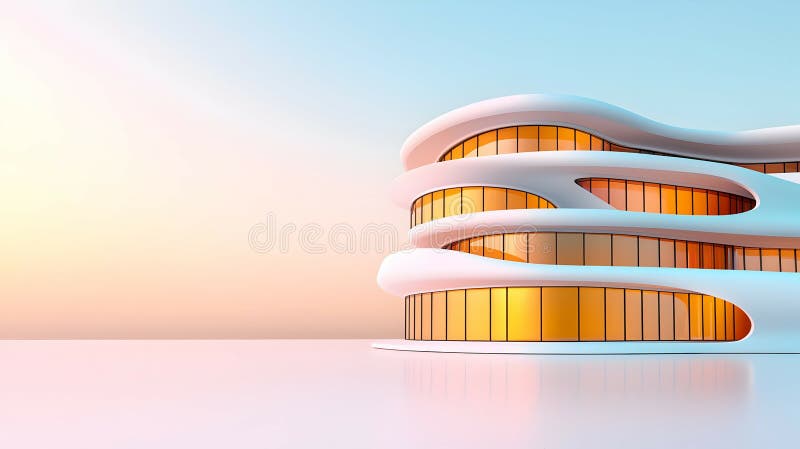Futuristic Curved Building Design Concept, and Reflections Create a ...
