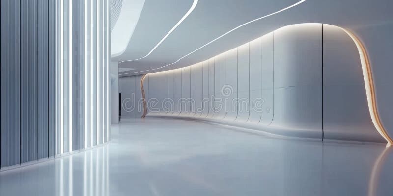 Futuristic Curved Hallway with Minimalist Design and Soft Ambient ...