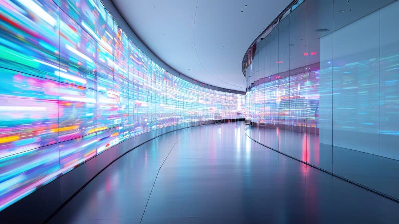Futuristic Curved LED Virtual Display Room with Digital Glowing Lights ...