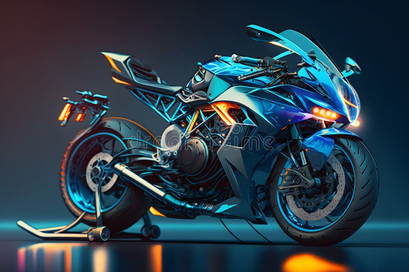 Futuristic Custom Angled Light Motorcycle Concept with Glowing Blue ...
