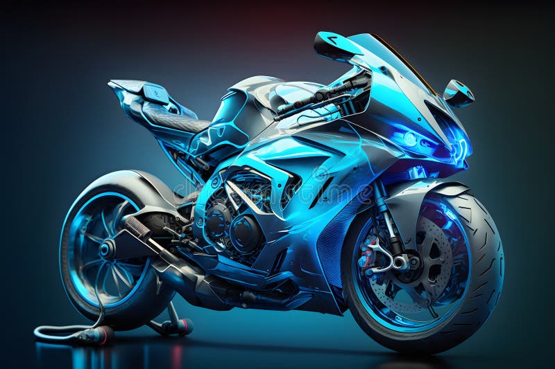 Futuristic Custom Angled Light Motorcycle Concept with Glowing Blue ...