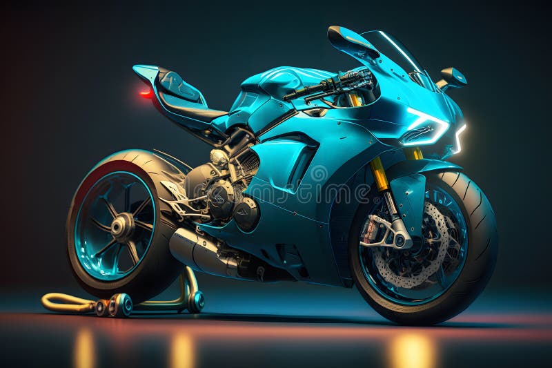 Futuristic Custom Angled Light Motorcycle Concept with Glowing Blue ...