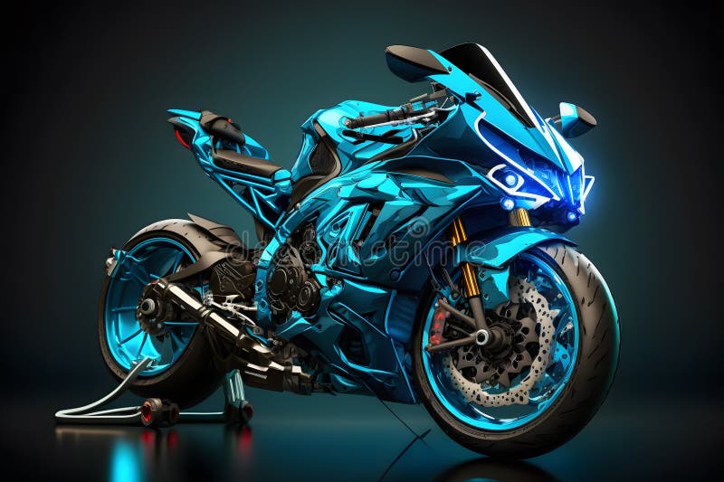 Futuristic Custom Angled Light Motorcycle Concept with Glowing Blue ...
