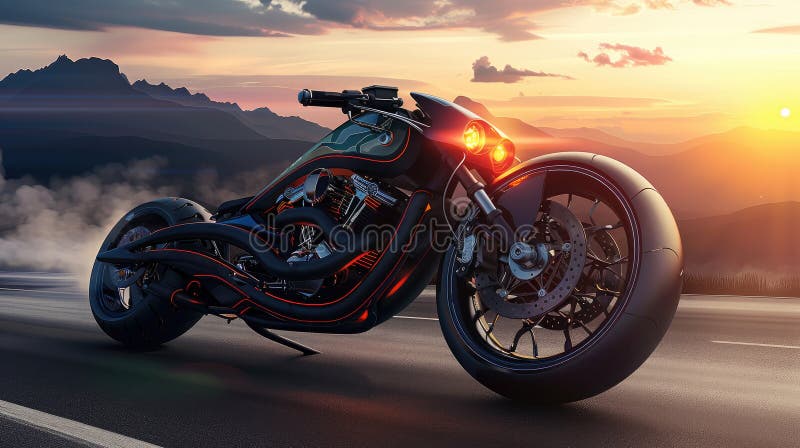 Futuristic Custom Motorcycle Concept on the Mountains Road at the ...