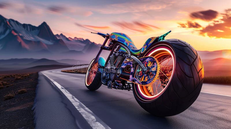 Futuristic Custom Motorcycle Concept on the Road at the Sunset Stock ...