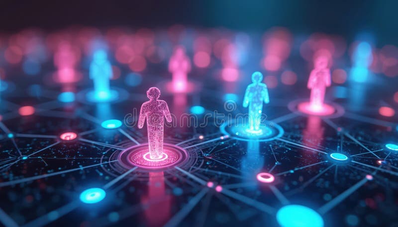 Futuristic Customer Segmentation System. Glowing Icons of People ...