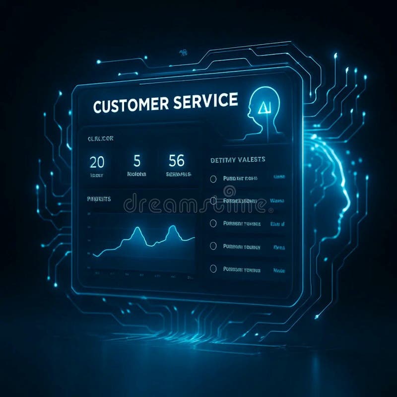 Futuristic Customer Service Interface with AI Brain and Circuitry ...