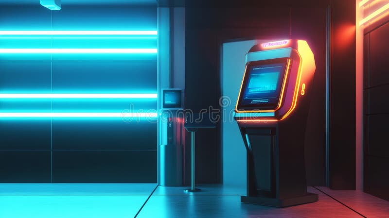 Futuristic Customer Service Kiosk Featuring AI Chatbot Assistance and ...